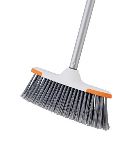 Superio Angle Broom and Clip-On Dustpan Set, Slim Hand Broom Telescopic Handle 53 Inches Tall, Clip On Dust Pan with Low Edge Rubber Lip