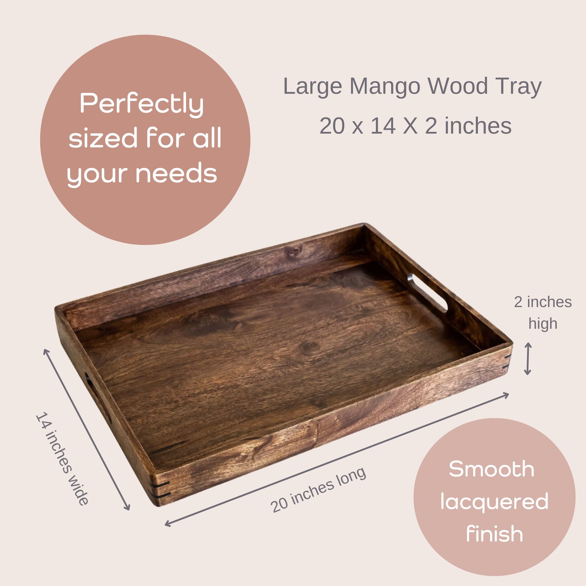 Otucha Large Ottoman Tray 20x14 - Stylish Coffee Table Tray for Living Room, Extra Large Serving Tray for Ottoman, Decorative Wooden Tray for Home Decor & Coffee Bar Accessories (Dark Brown)