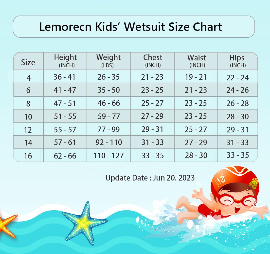 Lemorecn Kids Wetsuits Youth 3 mm Full Diving Suit (4033lightblue6)