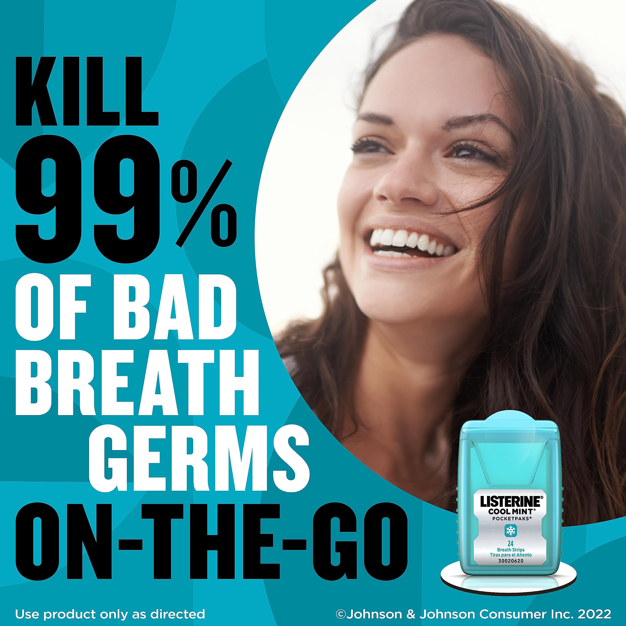 Listerine Cool Mint Pocketpaks Breath Strips Kills Bad Breath Germs, 24-Strip Pack (12 Pack)