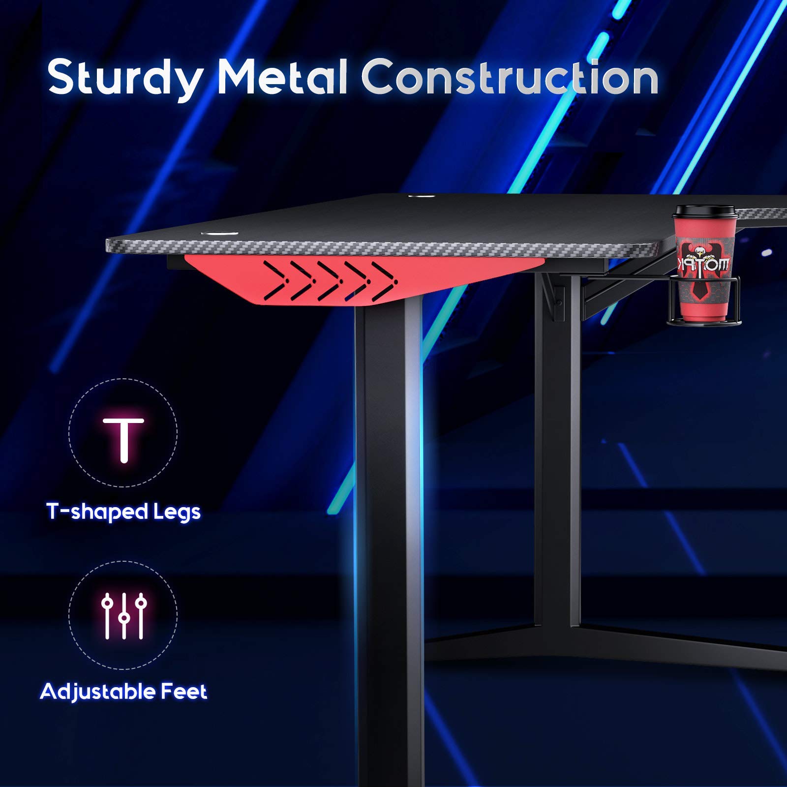 MOTPK Large L-Shaped Gaming Desk, 60 inch Corner Computer Gaming Desk, Writing Studying Table PC Laptop Workstation for Home Office, with Mouse Pad and Cup Holder