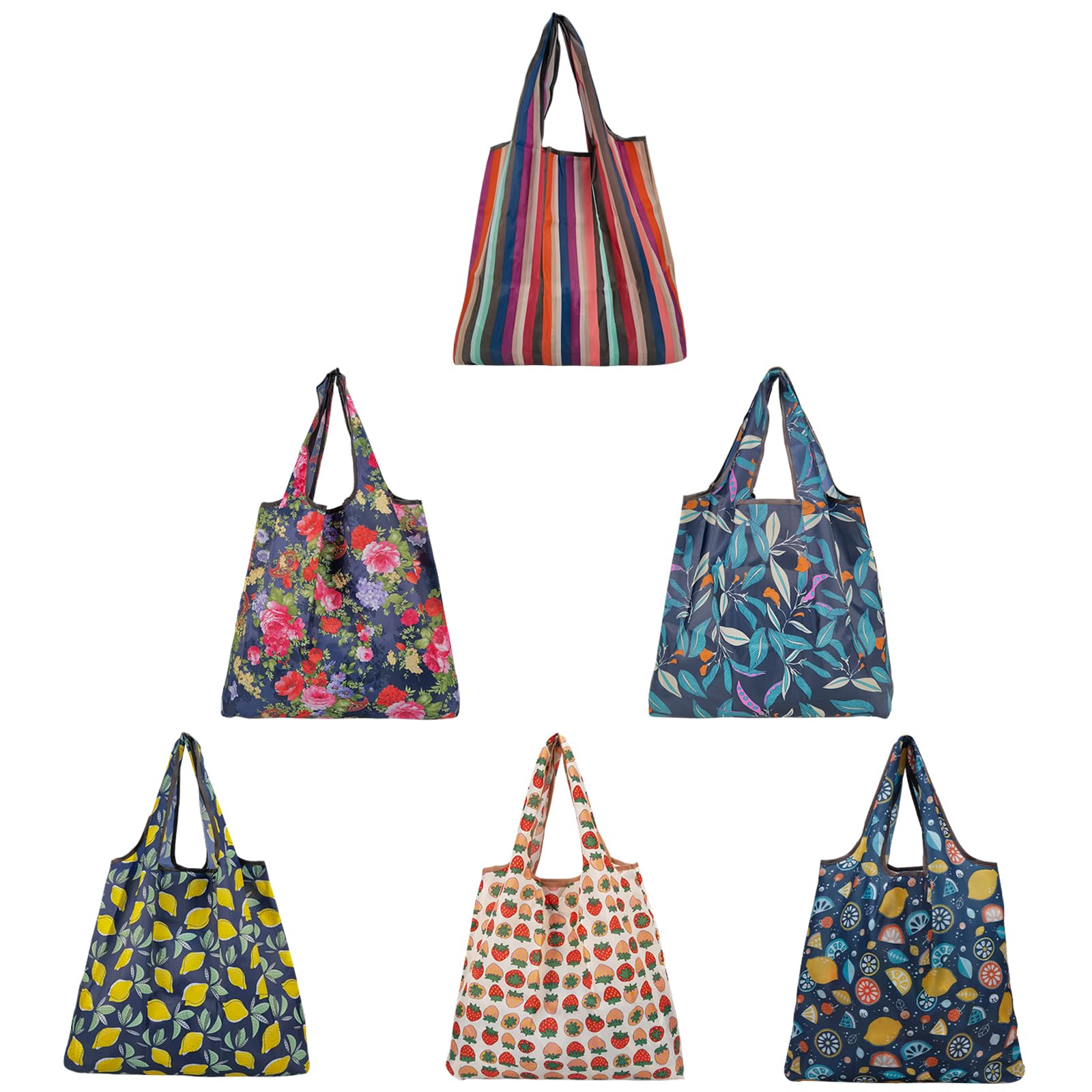 Kemoxan 6 Pack Reusable Shopping Bags ,Foldable Waterproof Grocery Totes,Washable Durable Sturdy Nylon Separated Storage Pouch, Easy to Store and Carry 6 Pattern Eco-friendly Bags.