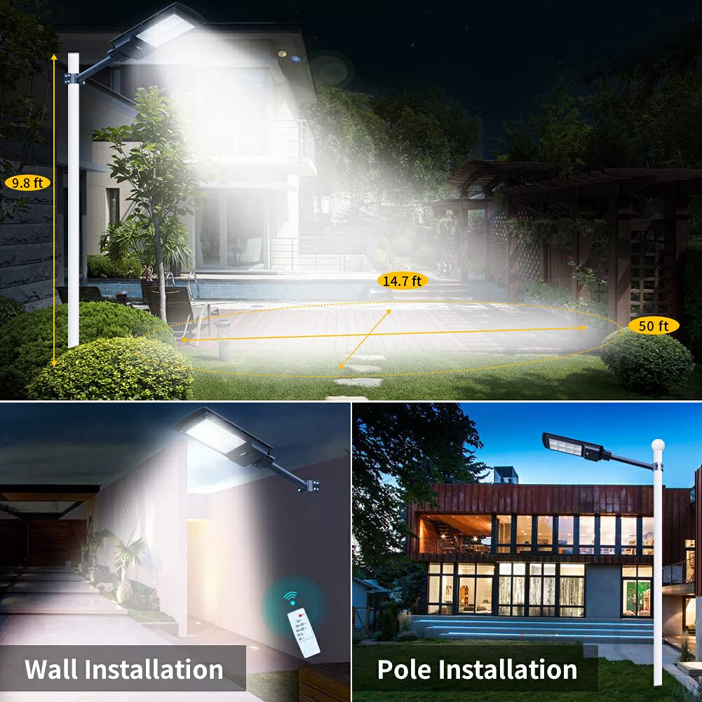 MYTG SUM 200W LED Solar Street Light,15000LM 6500K Solar Powered Pole Light, IP65 Waterproof Security Area Night Lighting for Street Gutter Patio Garden Path,Basketball Court,barn