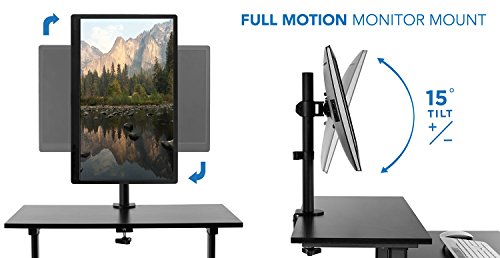 Mount-It Mobile Stand Up Desk / Height Adjustable Computer Work Station Rolling Presentation Cart With Monitor Arm (MI-7942B), Black