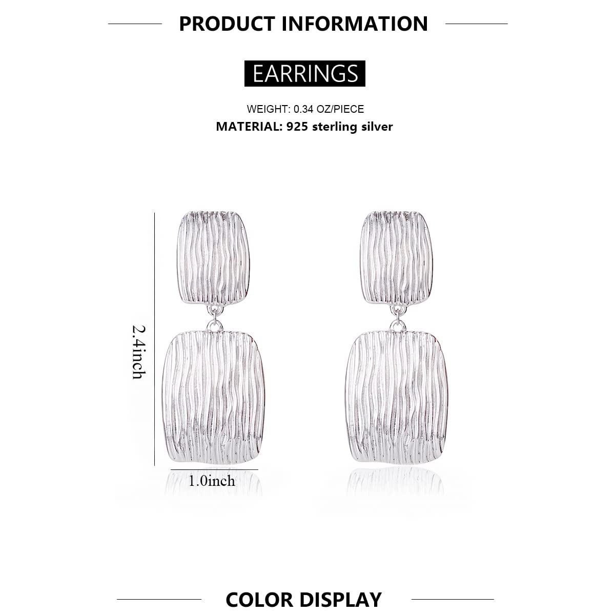 Silver Rectangle Geometric Dangle Earrings for Women Fashion Statement Drop Earrings KELMALL COLLECTION