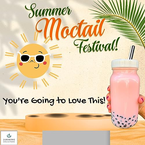 Reusable Smoothie Cup Regular Mouth 24 oz Mason Jar with Wide STAINLESS STEEL Straws Drinking Cups and Lids and Straws- Drinking Lid and BPA Leak Proof Caps by Jarming Collections