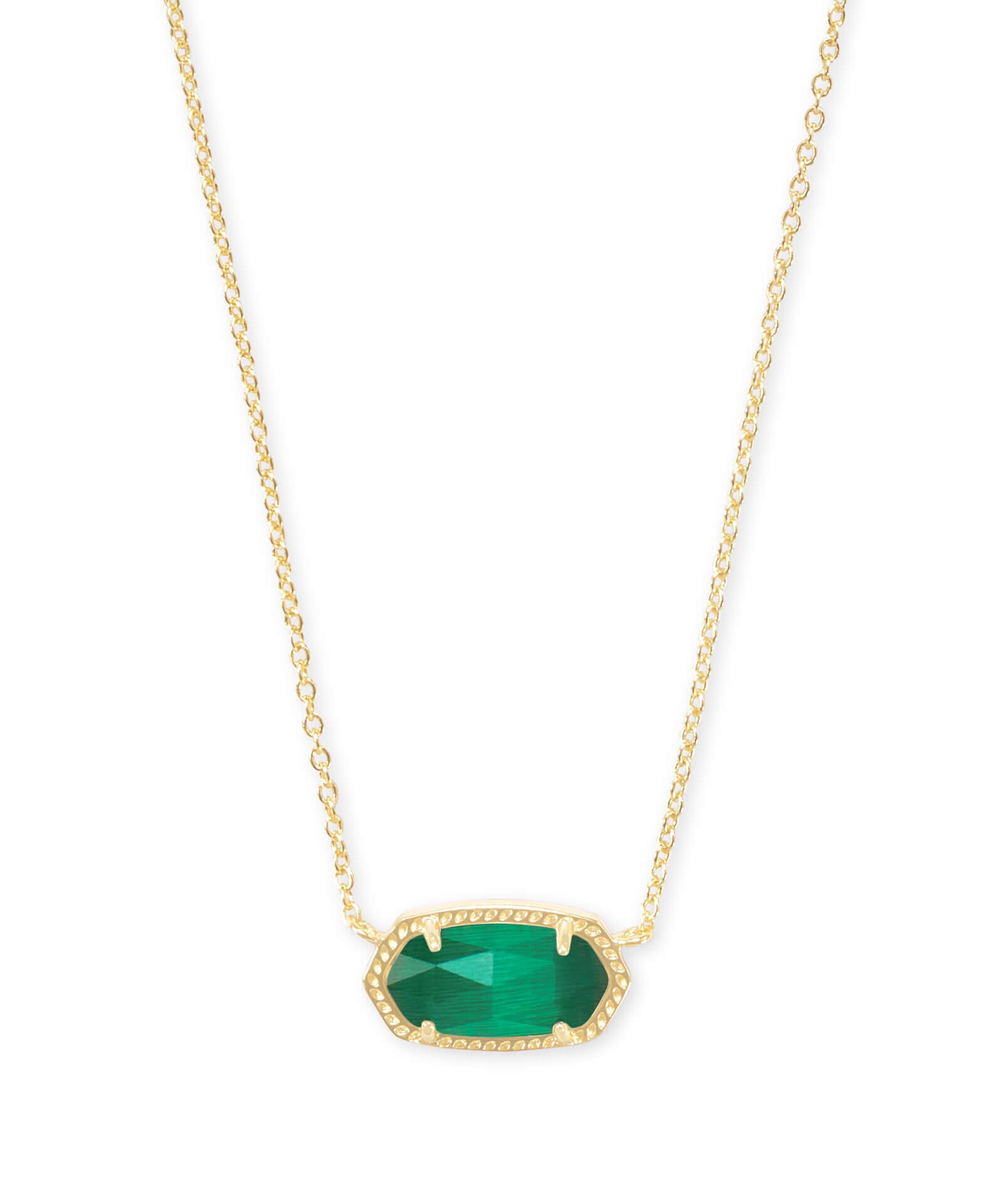 Kendra Scott Elisa Short Pendant Necklace for Women, Dainty Fashion Jewelry, 14k Gold-Plated Brass, Emerald Cat's Eye