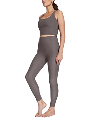 Sage Women's High Rise Moisture Wicking Tummy Control Slimming Stretch Yoga Athletic Ribbed Folded Edge High Waisted 7/8 Legging, Shark, Small