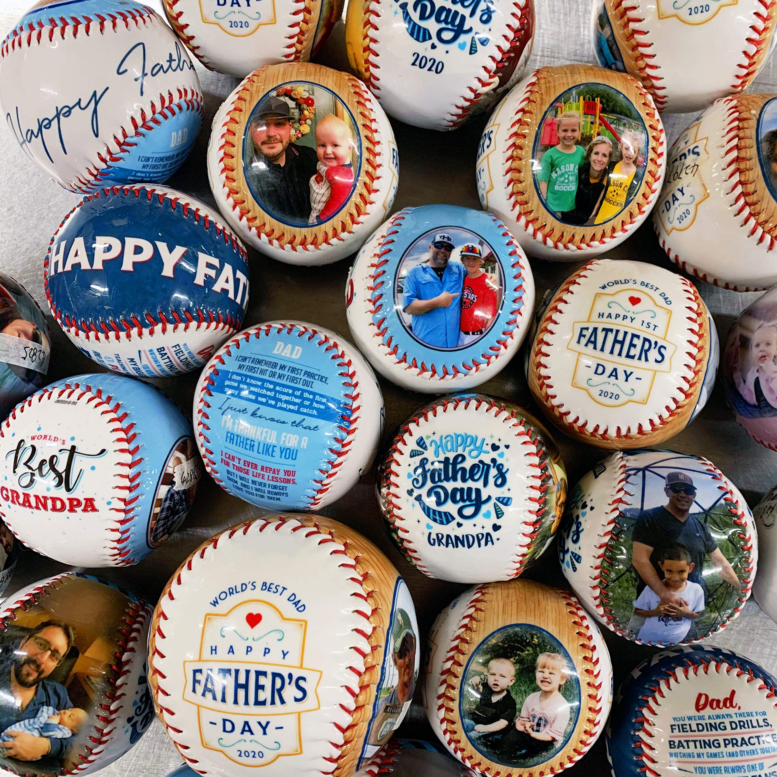 Make-A-Ball Custom Father's Day Photo Softball Gift Personalized Picture for Dad, Father, Grandpa, Grandfather (DAD from Son - Retro Navy)
