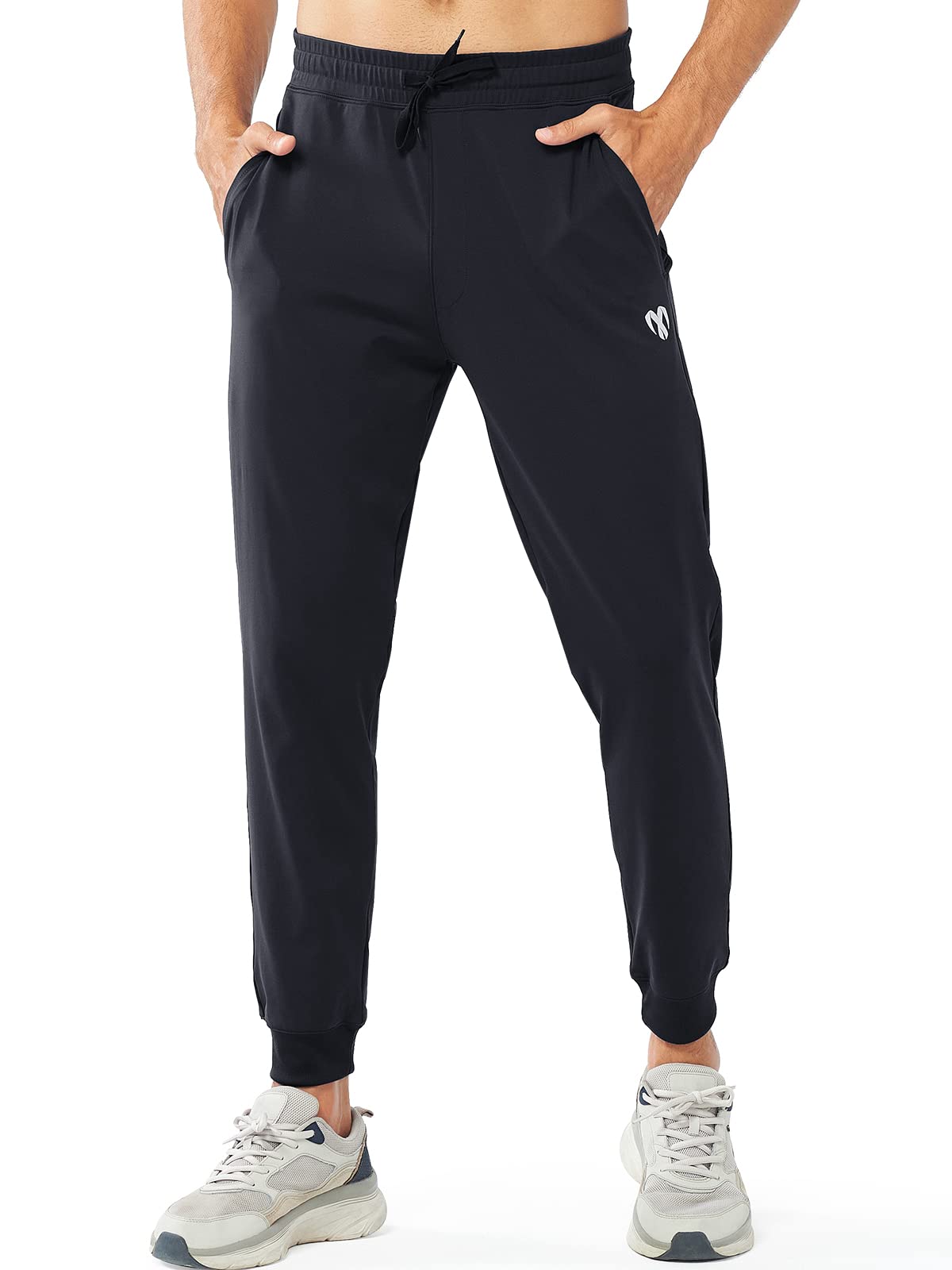 MYTREKALLY Men's Jogger Pants with Zipper Pockets Golf Pant Workout Gym Pants Jogging Pant for Men Athletic, Training, Track Black L