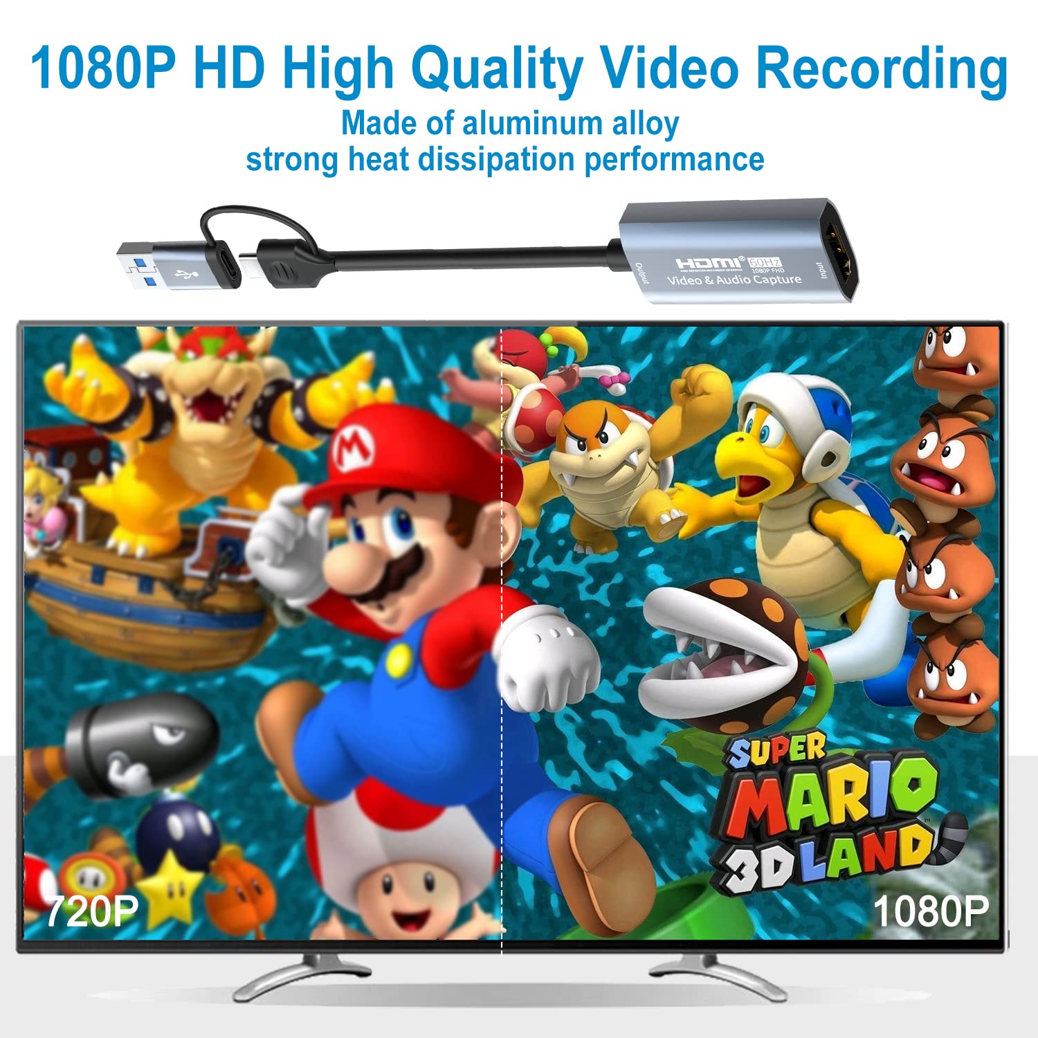 Video Capture Card, 4K Cam Link Card HDMI to USB USBC Capture Card, 1080P 60FPS Video Capture Device for Gaming, Streaming, Compatible with Mac OS System Windows OBS Zoom for PS3/4/5, Switch, Xbox1