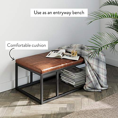 Nathan James Doxa Modern Industrial Coffee Table Wood in with Metal Rectangle Frame, Bench, Warm Brown