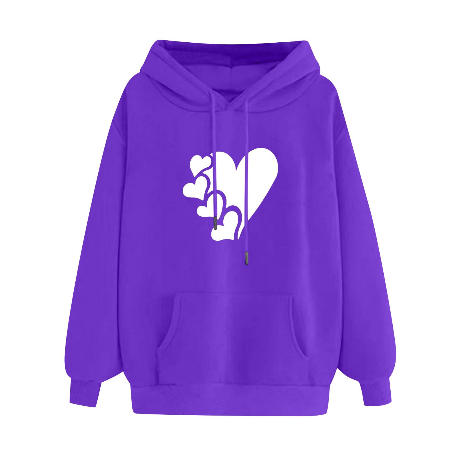 KSODFNXH Oversized Hoodies Casual Trendy Heart Printed Long Sleeves Tops with Pockets Plain Color Drawstring Sweatshirts
