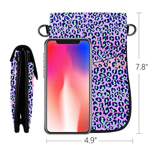 Small Crossbody Bag Purple Leopard Cell Phone Purse Wallet