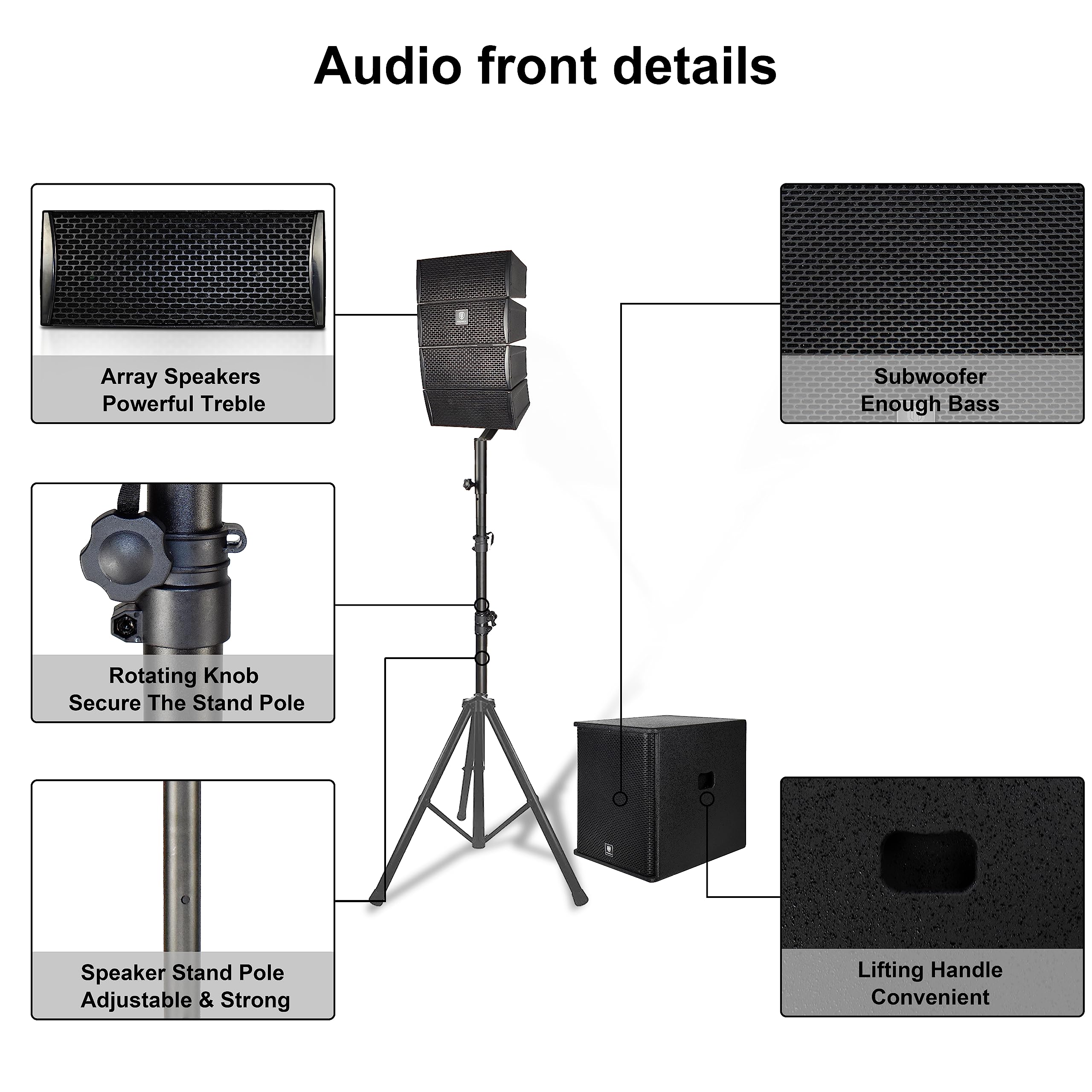 PRORECK Club 3500 15 inch subwoofer 3000W DJ Powered PA Speaker System Combo Set with 8 Array Speakers,Bluetooth, USB, SD Card, Remote Control, for Meeting, Speeches, Churches, Performances, DJ Gig