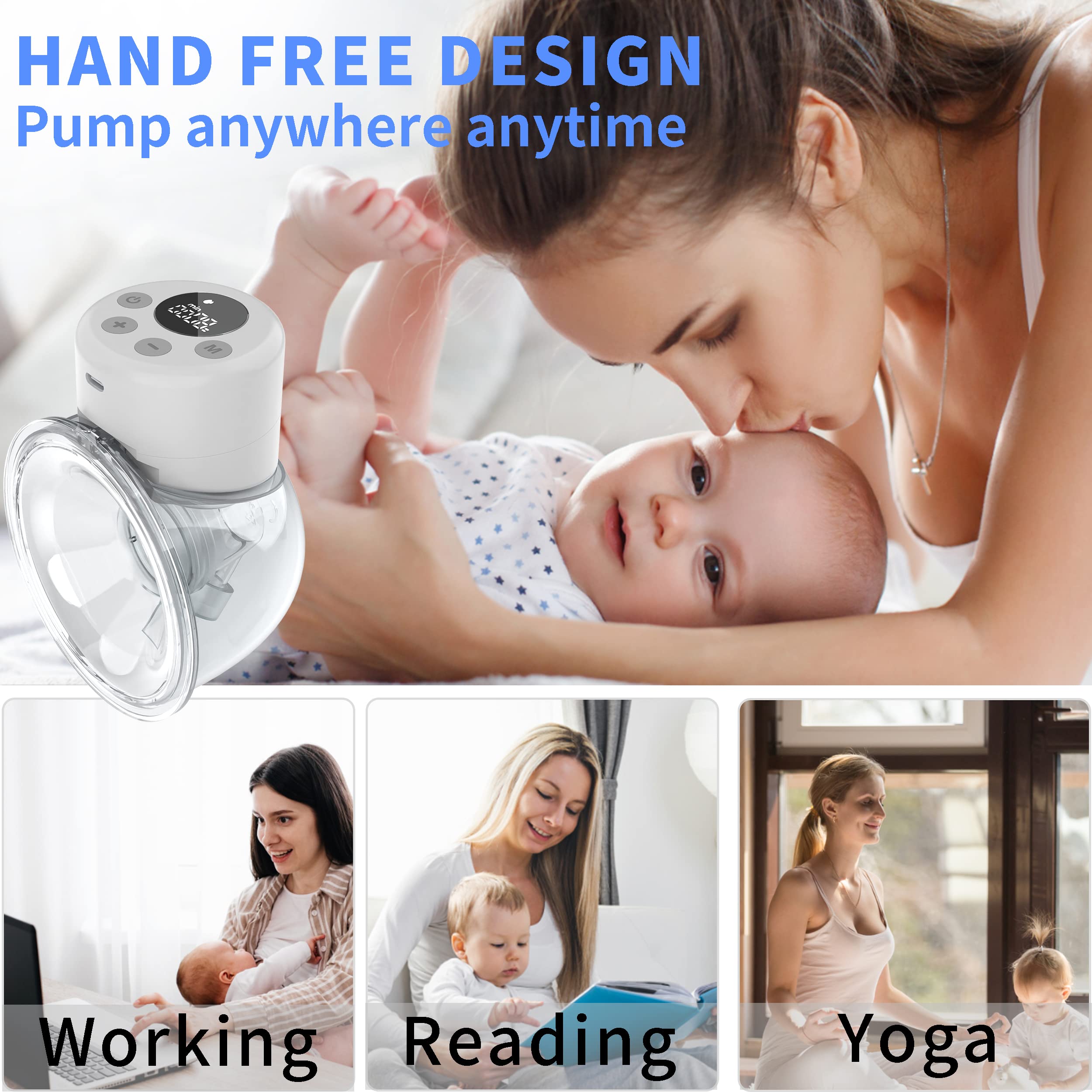 Wearable Breast Pump, S12 Double Hands Free, LCD Display, Low Noise & Painless, 2 Modes & 9 Levels Electric Breast Pump Portable, 24mm Flange, 2 Pack