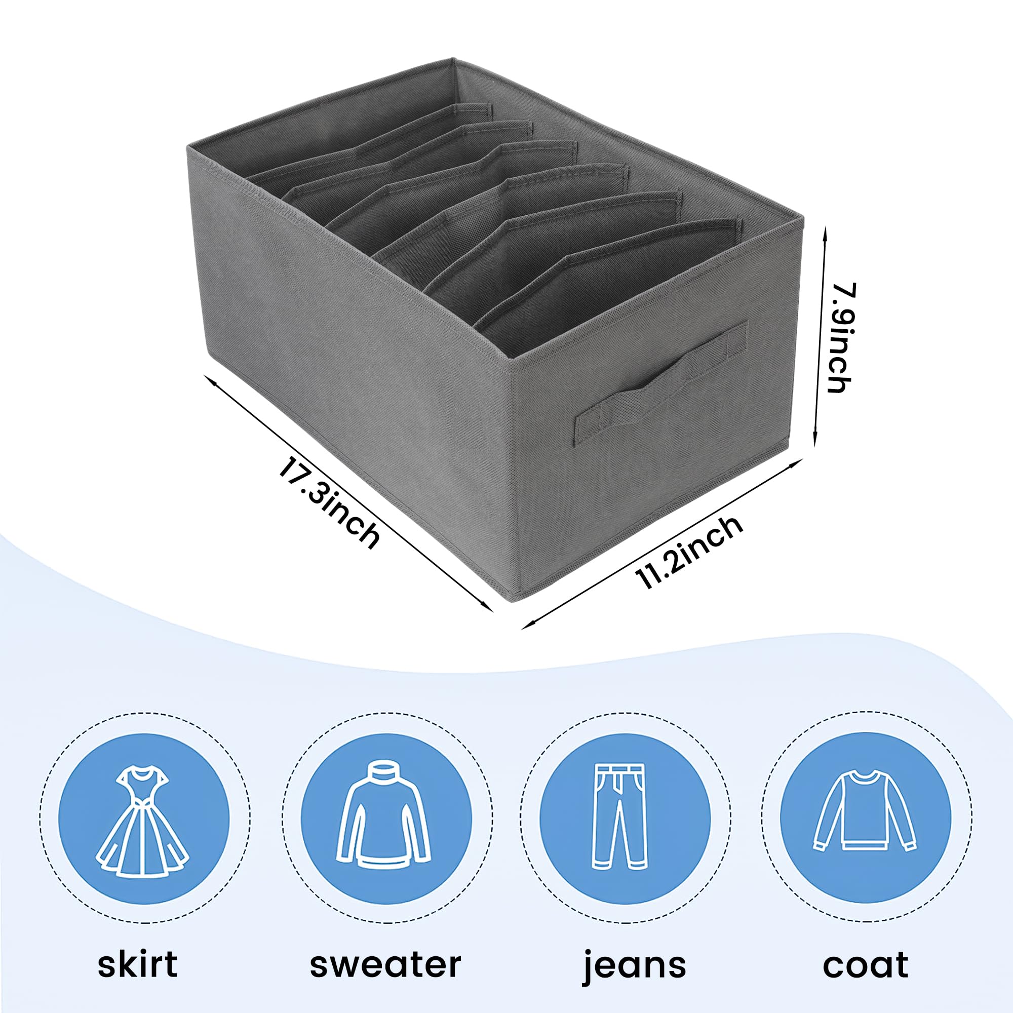 Large Wardrobe Clothes Organizer and Storage Box with Handles, 3 Pcs 22 Grids Stackable Bins for Clothing, Jeans, Pants, Sweater Storage - Stylish Dark Grey Solution for an Organized Closet.