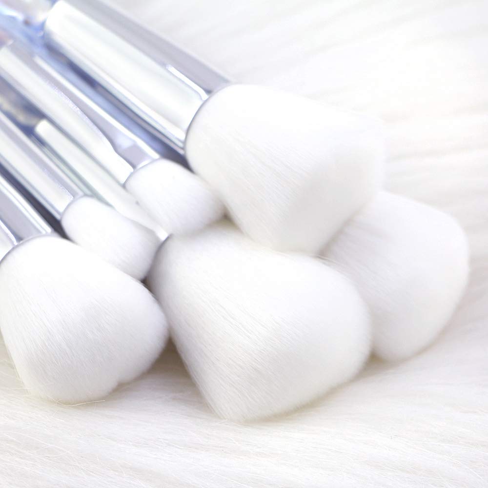 Makeup Brush Set 10 Piece Essential Make-up Brushes Kit for Powder Liquid Cream Cosmetics Blending Blush Concealer Brushes Transparent Plastic Handle (White)