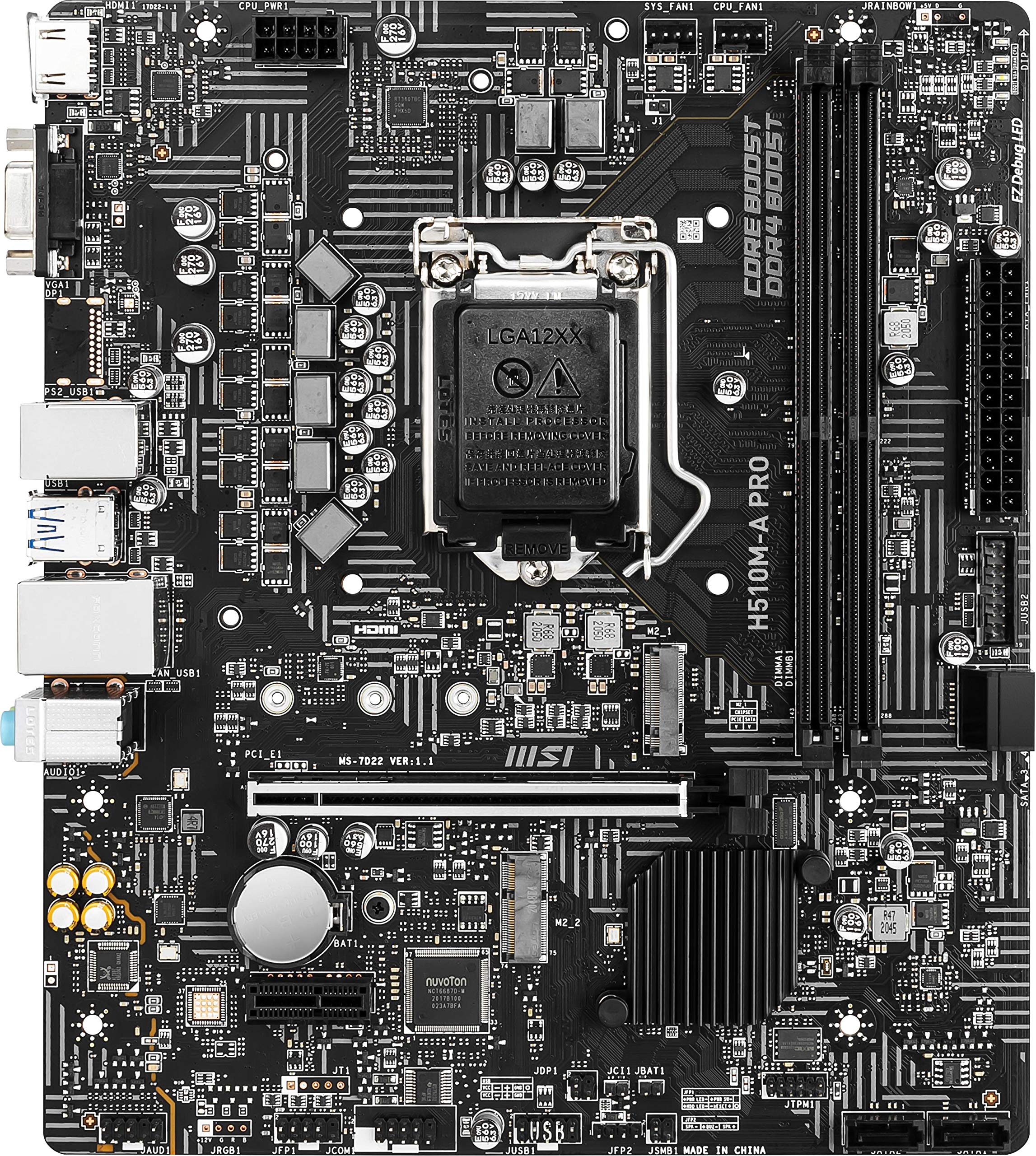 MSI H510M-A PRO ProSeries Motherboard (mATX, 11th/10th Gen Intel Core, LGA 1200 Socket, DDR4, PCIe 4, M.2 Slot, USB 3.2 Gen 1, 2.5G LAN, D-SUB/HDMI)