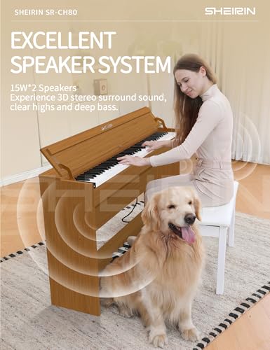 SHEIRIN digital piano 88 key weighted stand cover hammer action electric keyboard pedal full size home professional musical beginners adults instrument self playing MIDI SR-CH80(orange)