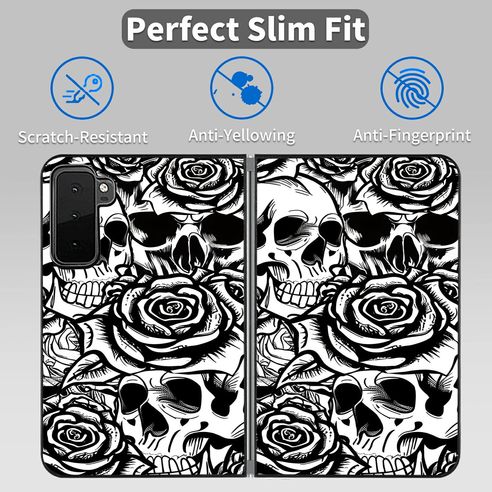 JYCUHTCL for Microsoft Surface Duo 2 Case 8.3"(NOT Fit Duo1), Skull Rose Black Design, Shockproof Slim Lightweight for Surface Duo 2 Phone Case Protective Cover