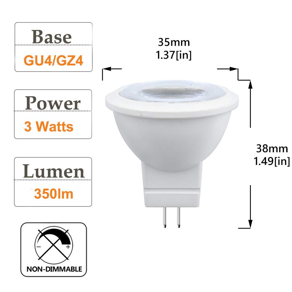 Lustaled 3W MR11 GU4.0 LED Light Bulbs 12V G4/GU4/GZ4 Bi-Pin Base LED Spotlight Lamp 35W Halogen Bulbs Equivalent Warm White 3000K for Landscape Accent Recessed Track Lighting (4-Pack)…