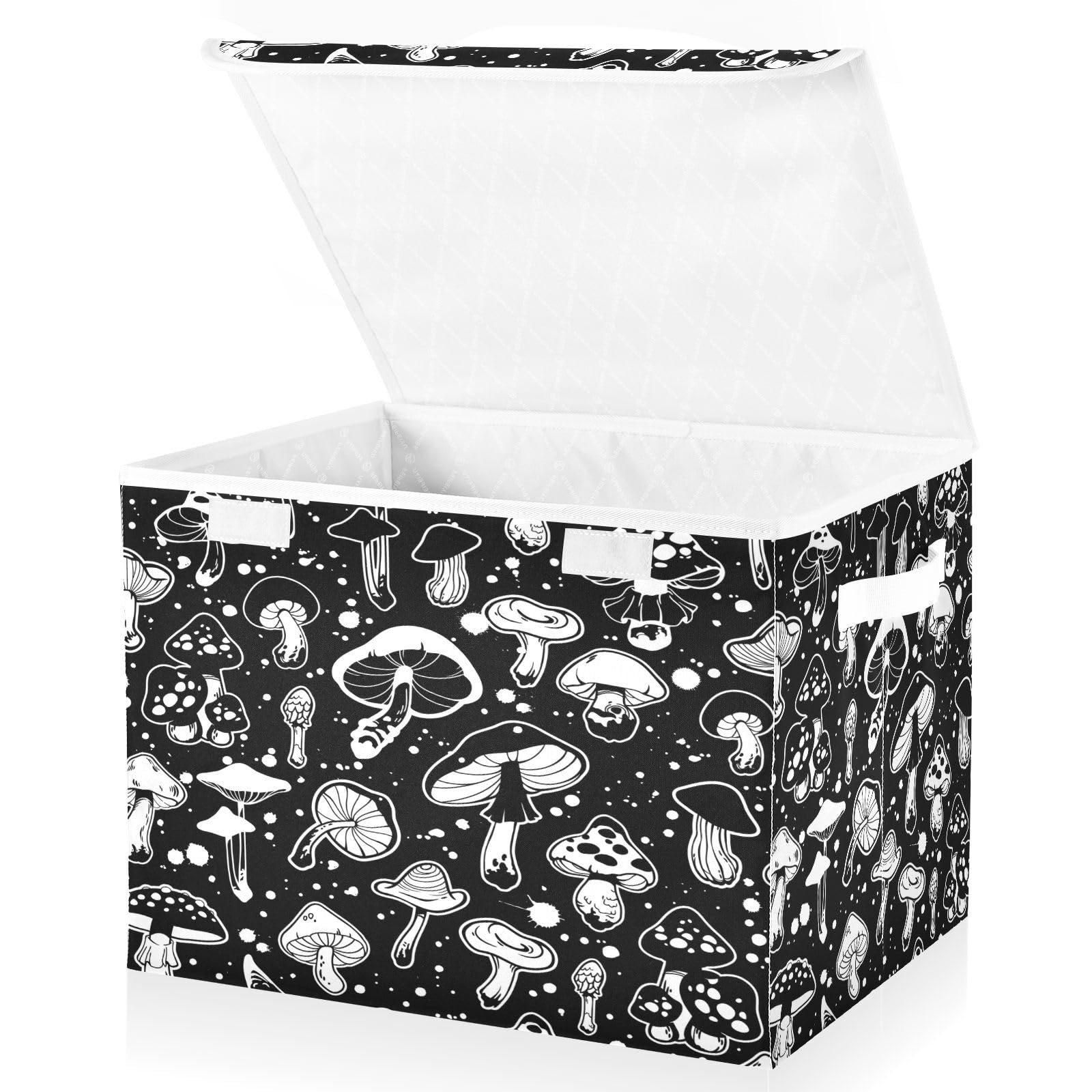 YETTASBIN Mushrooms Storage Basket with Lid and Handles, Large Collapsible Fabric Storage Bins Sturdy Storage Organizer for Shelves, Closet, Bedroom, School, Office, Home Decor