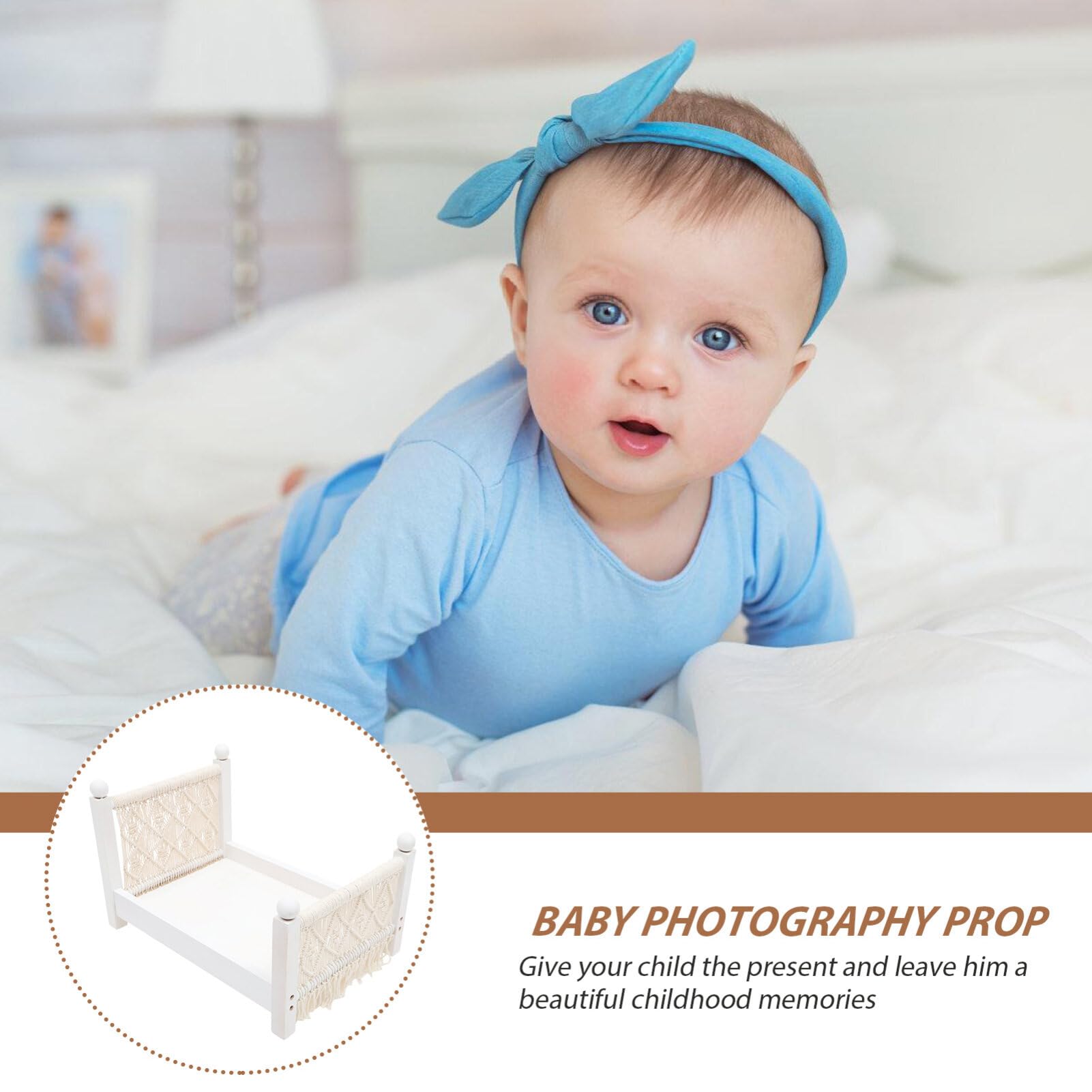 PartyKindom 1pc Newborn Photography Prop Crib Shooting Assisted Wood Hand- Woven Bed for Home/Wall/Kitchen/Room Decor