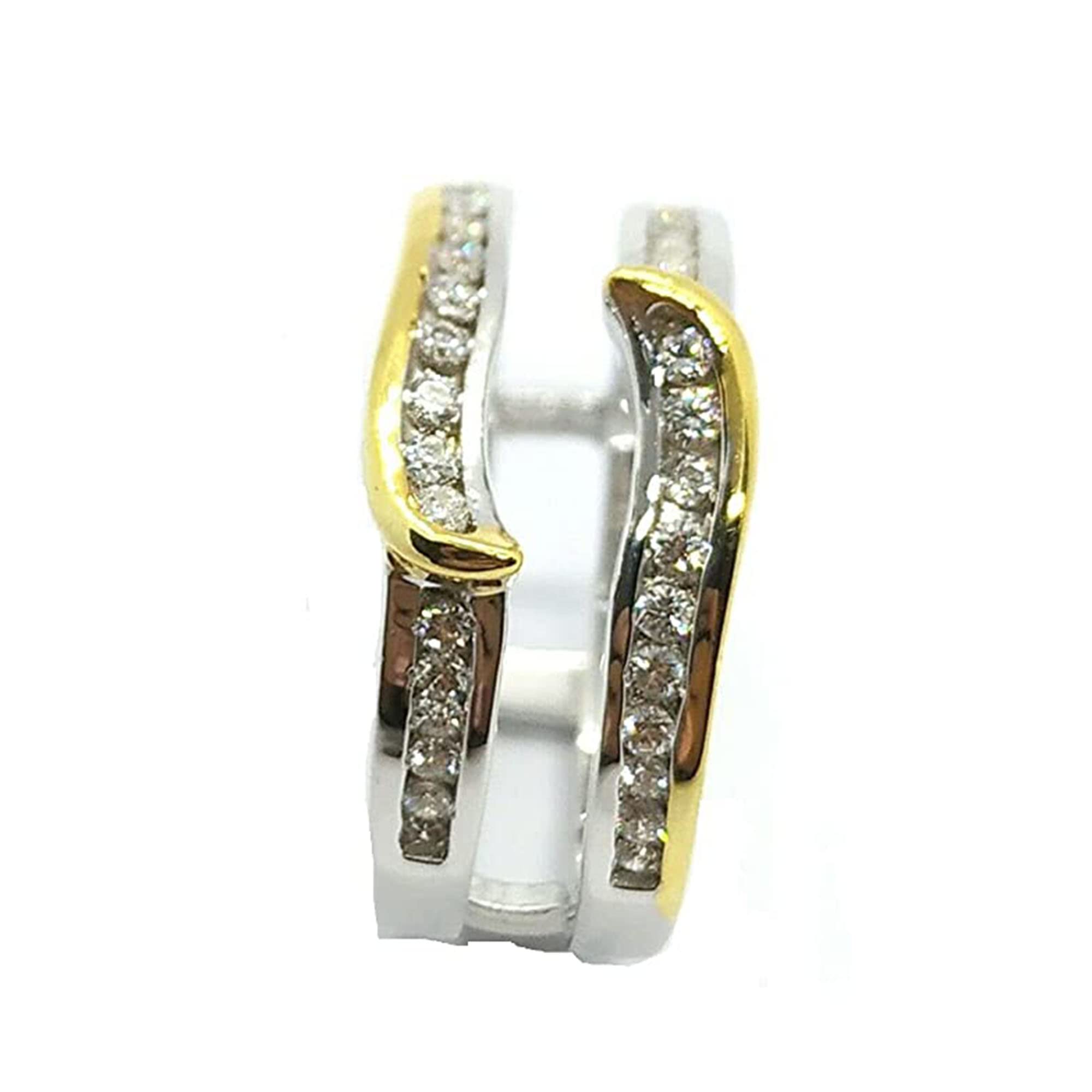 Prettyshinejewels 14k Two Tone Gold Plated 925 Sterling Silver 1.50CT Round Cut Created DVVS1 Diamond Engagement Guard Wrap Wedding Enhancer Ring8