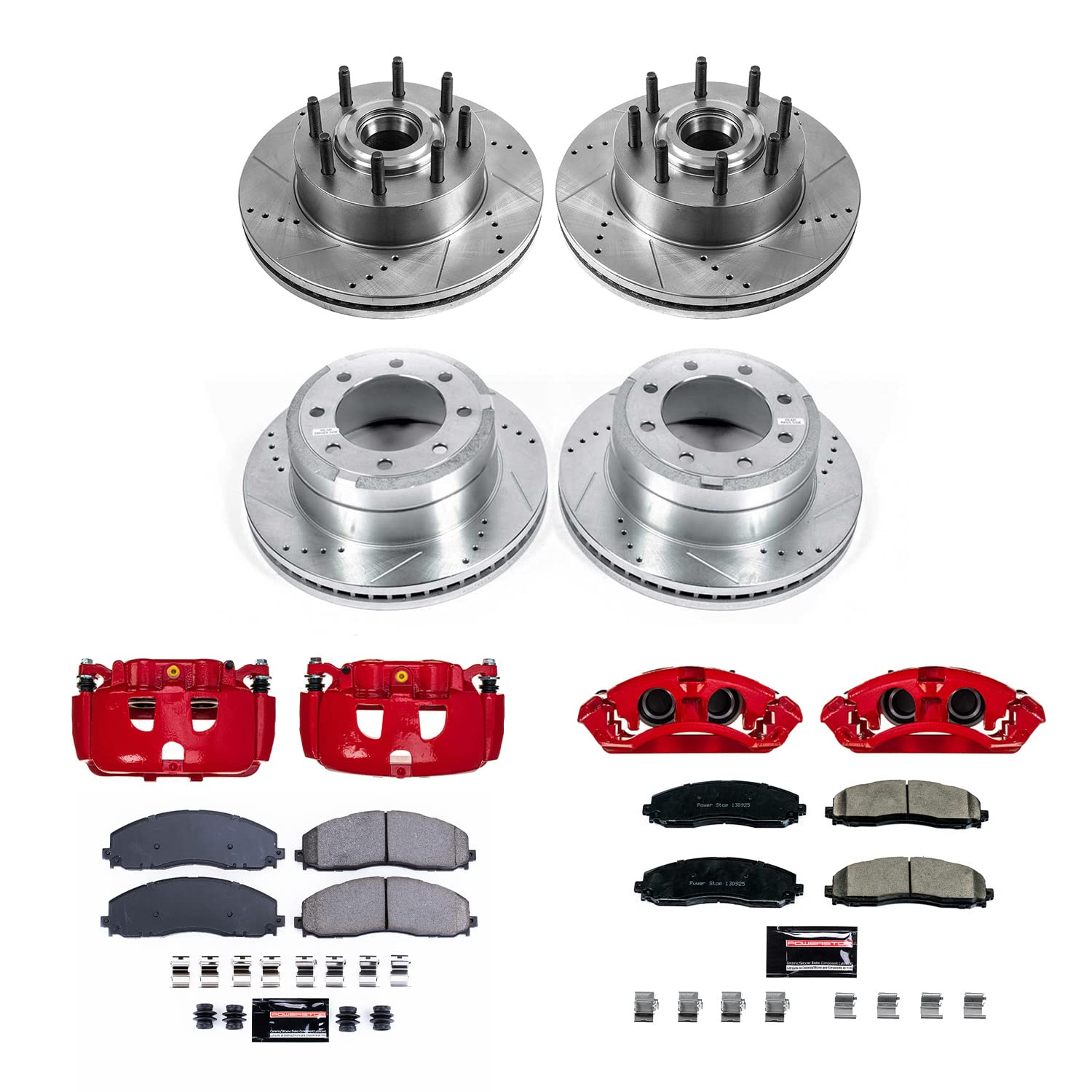 Power Stop Front and Rear KC6820A Z23 Daily Driver Brake Pad and Rotor Kit with Red Powder Coated Calipers
