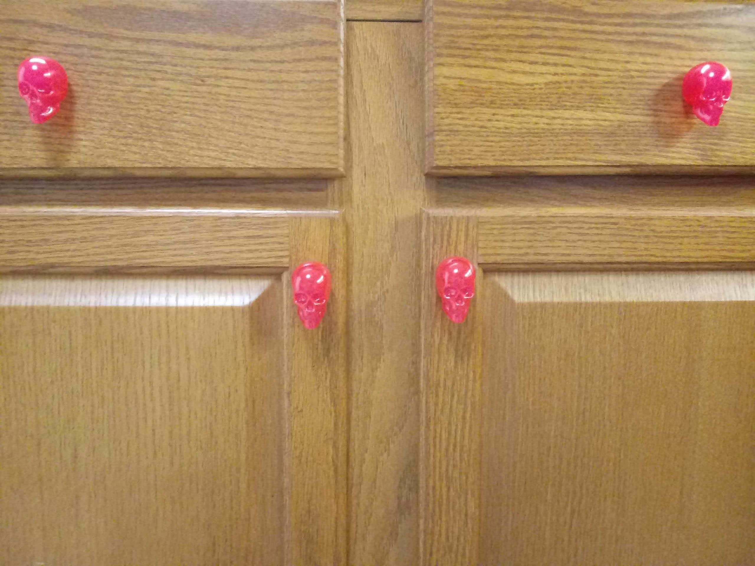 Pink Skull Cabinet Knobs/Drawer Knobs (Black Light Activated) (Set of 2)