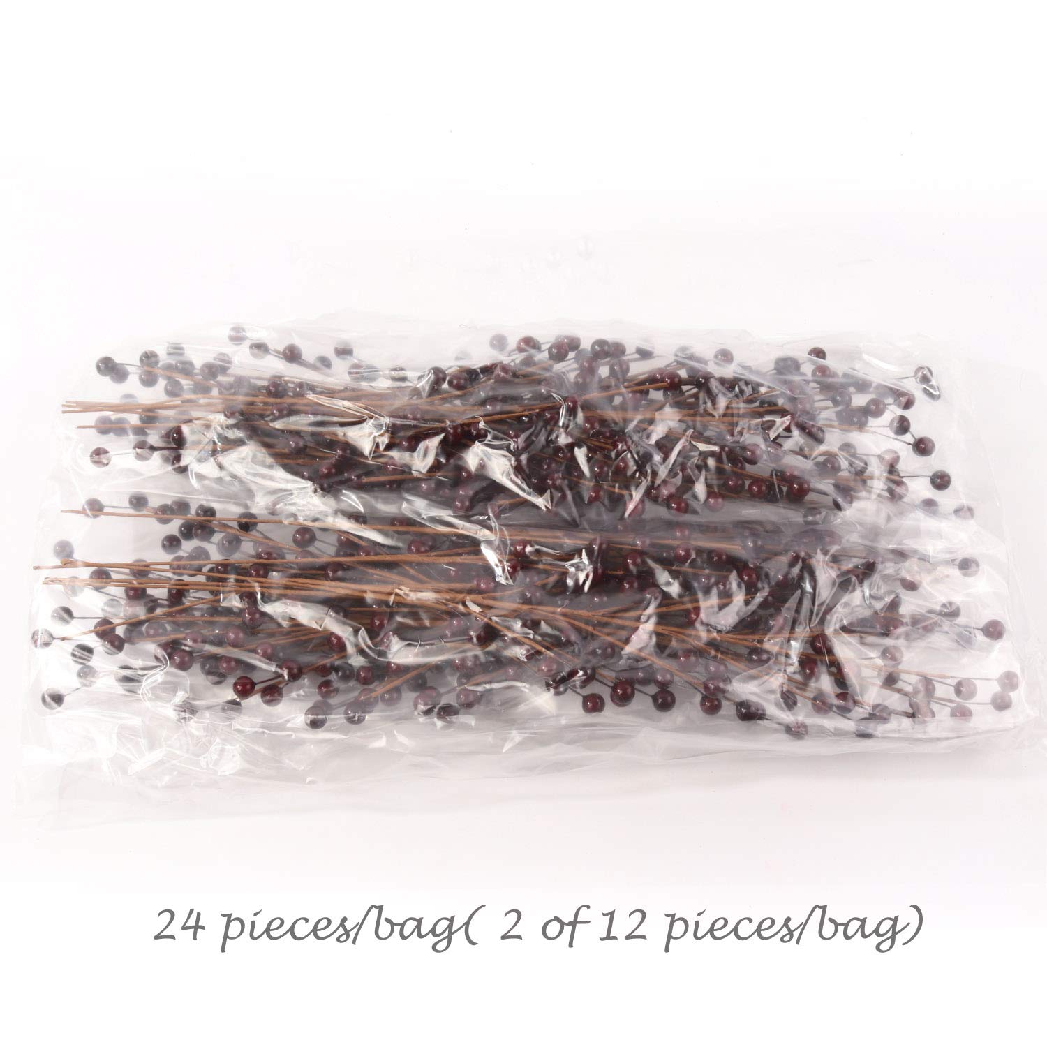 Larksilk 324 Artificial Burgundy Berry Stem Picks Decorative Wire Branch Sprays for Christmas Tree, Holiday Décor, Silk Flower Arrangements, Home DIY Crafts 35 Berries per Stem Design