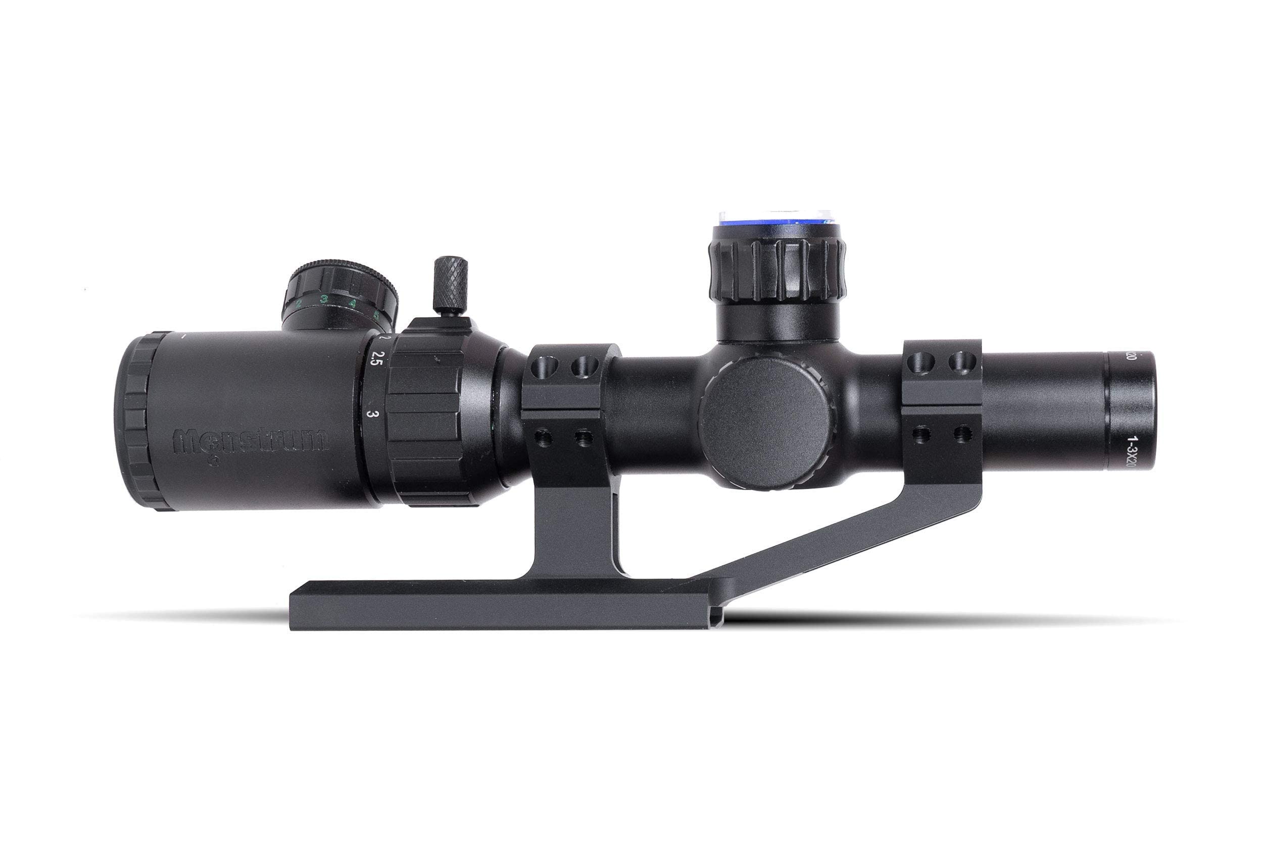 Monstrum 1-3x20 Rifle Scope with Rangefinder Reticle | ZR255 H-Series Offset Scope Mount | Bundle