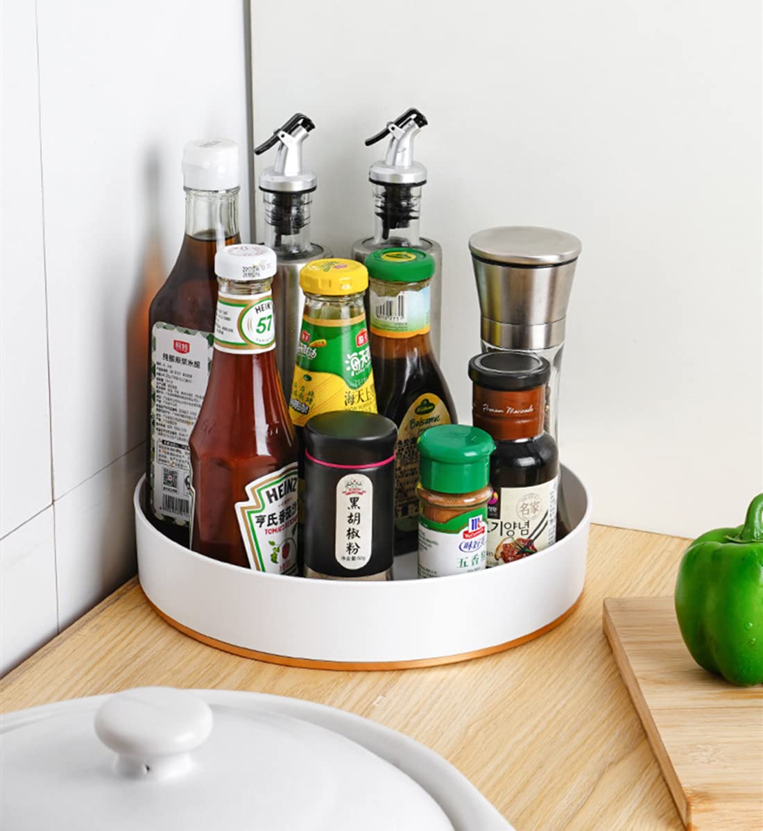 Rotatable Modern Round Tray,360°Rotating Spice Storage Rack,10" Lazy Susan Turntable Organizer,Cosmetic Makeup Vanity Tray for Storage Jewelry,Perfume&Kitchen Condiment,Suit for Home Decorative