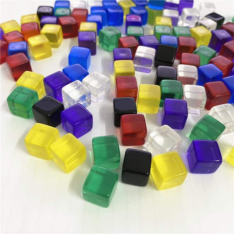 RUITAIQIN SHAIZI 50Pcs/Set 10mm Transparent Colorful Crystal Cubes Blocks Blank D6 Dice Chess Piece with Right Angle Sieve for Puzzle Board Games 0321 (Color : Clear)