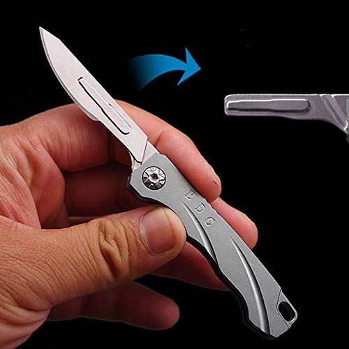 SZHOWORLD Mini EDC Pocket Knife,Aluminium Alloy Handle Carbon Steel Blade Folding Knife with 10 Extra Replaceable Blades,Portable Lightweight and Compact (Grey)