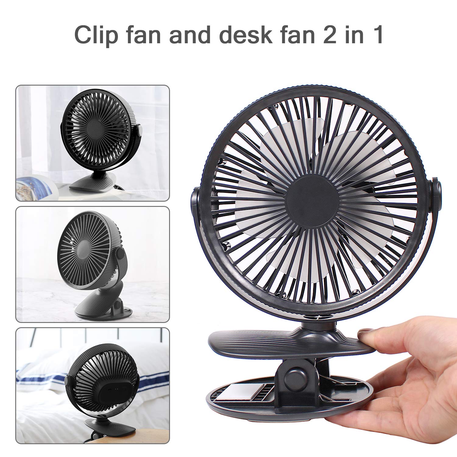 MADETEC Small Desk Clip Fan, Battery Operated Fan Mini USB Portable Personal Cooling Fan for Stroller Home Office Bedroom Outdoor