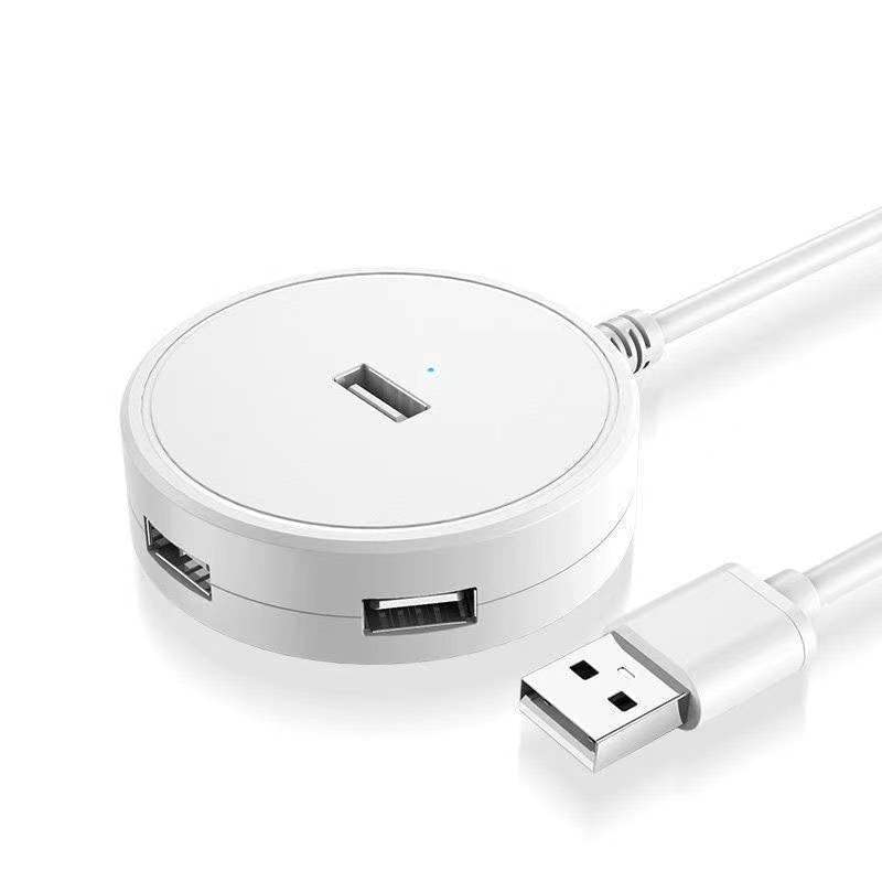 USB Hub Long Cable 3.3ft, Small Round 4 Port USB Expansion Hub USB 2.0 Type A Multiport Adapter Data Transfer Charging for Laptop Computer Mouse Keyboard (White)