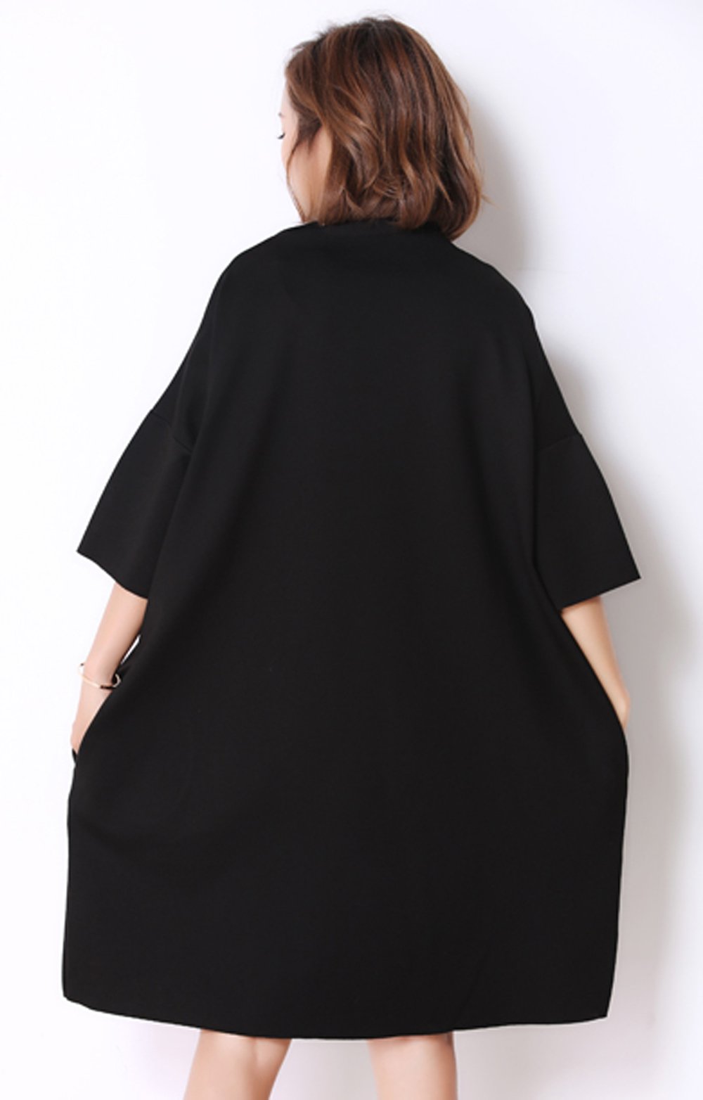 LAI MENG FIVE CATS Women's Casual 3/4 Sleeve Turtleneck Oversized Loose Sweatshirt Pullover Top ONE Size Black