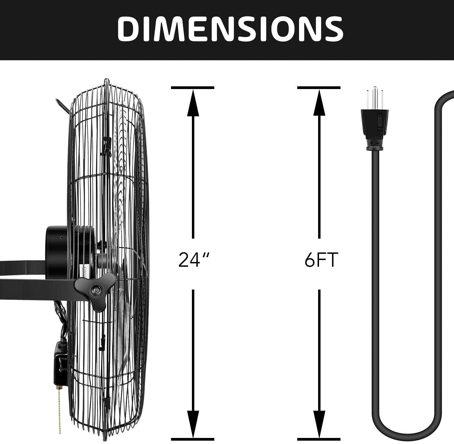Simple Deluxe 24 Inch Industrial Wall Mount Fan, 3 Speed Commercial Ventilation Metal Fan, Black