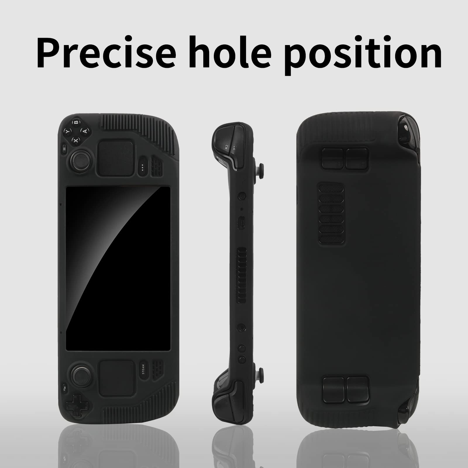Protective Case for Steam Deck, with Screen Protector*1 and Thumb Grips*2 pairs, Hosanwell Full Body Silicone Protective Case for Steam Deck, Black