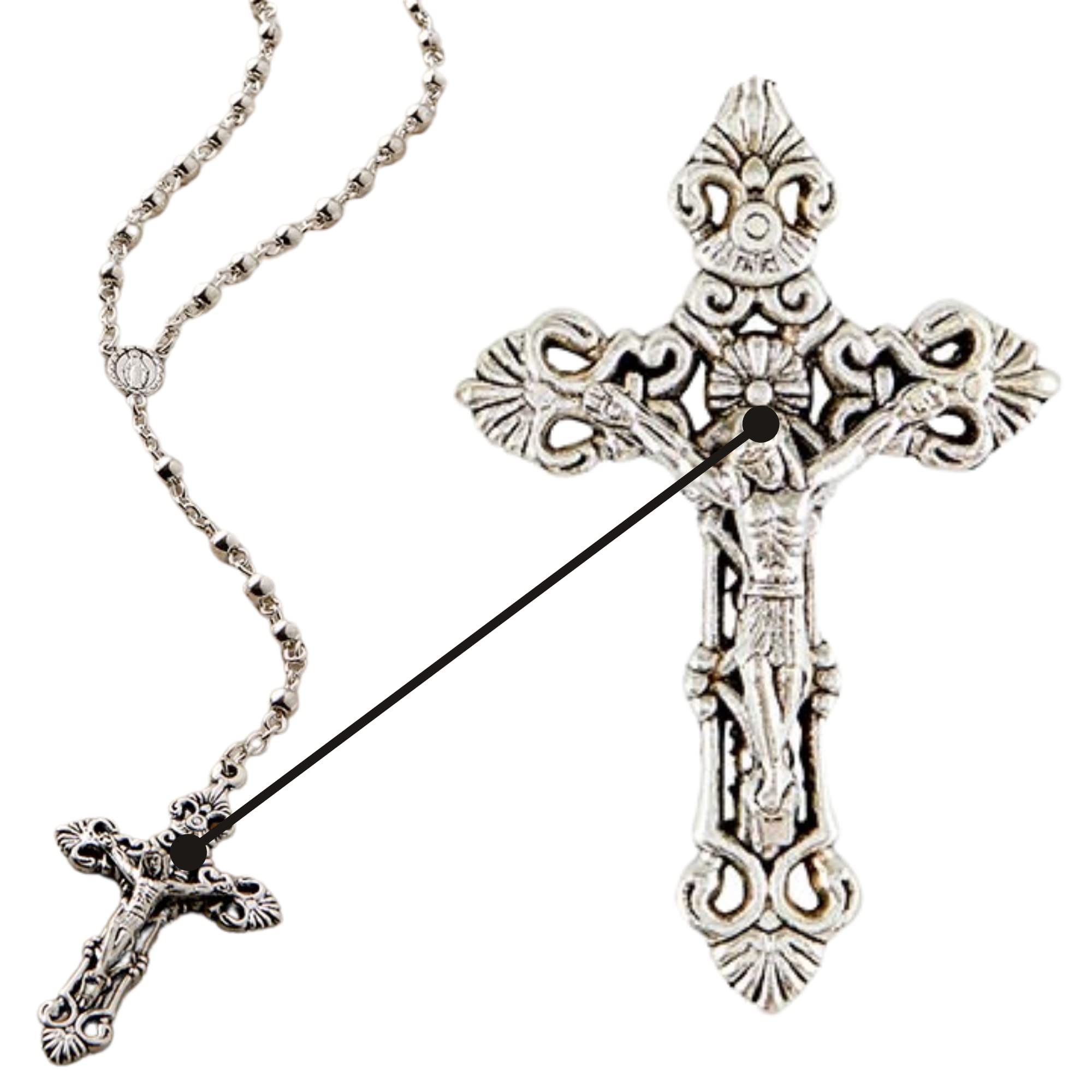 Simple Metal Necklace Rosary, Religious Devotional Jewelry, Classic Crucifix on Beaded Chain, Gift for Loved Ones, & More, 12 Inches, 4 Millimeter Beads