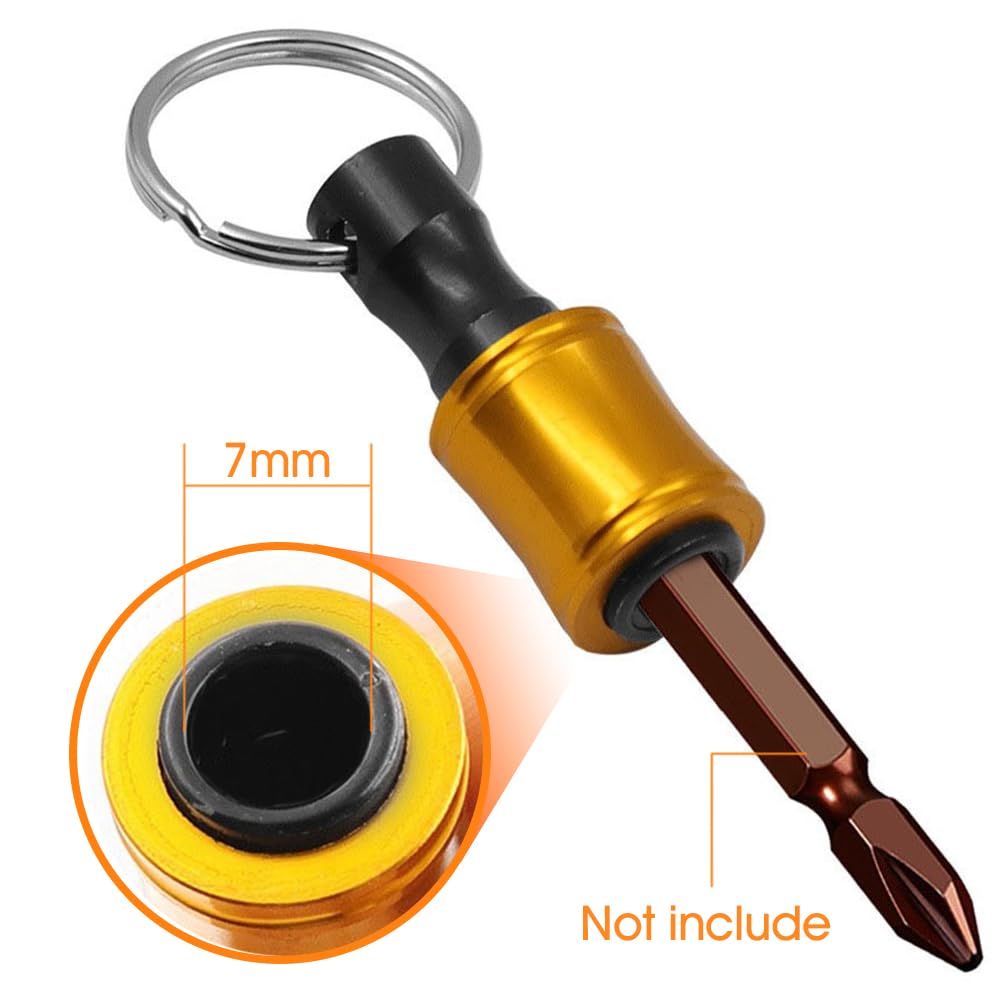 KUSONKEY Portable Keychain Drill Screw Adapter, 6pcs 1/4 inch Hex Shank Aluminum Alloy Screwdriver Bits Holder Upgraded Design, Lightweight and Quick- Change,Extension Bar with Black Carabiner