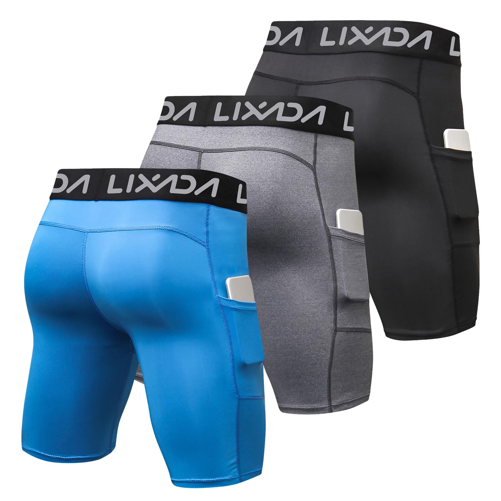 LIXADA Men's Compression Shorts Pants 3Packs, Performance Sports Baselayer Cool Dry Tights Active Workout Underwear