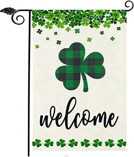 St Patrick's Day Garden Flagļ¼Welcome Double Sided Irish Garden Flagļ¼12x18 Inch Double Sided Shamrock Lucky Clover Holiday Yard Outdoor Flag