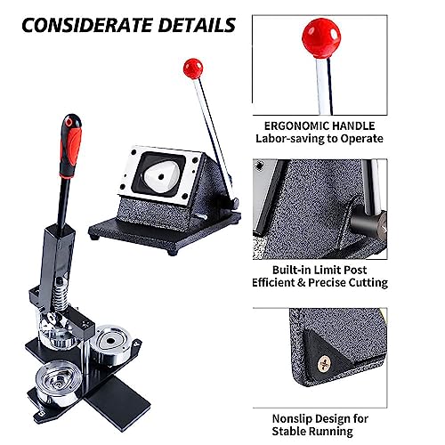 LAZRU Pro Badge Machine Button Make, 57 * 54mm Graphic Punch Die Cutter & Button Press Kit, with 100pcs Button Parts, for DIY Drop Shape Badge Making