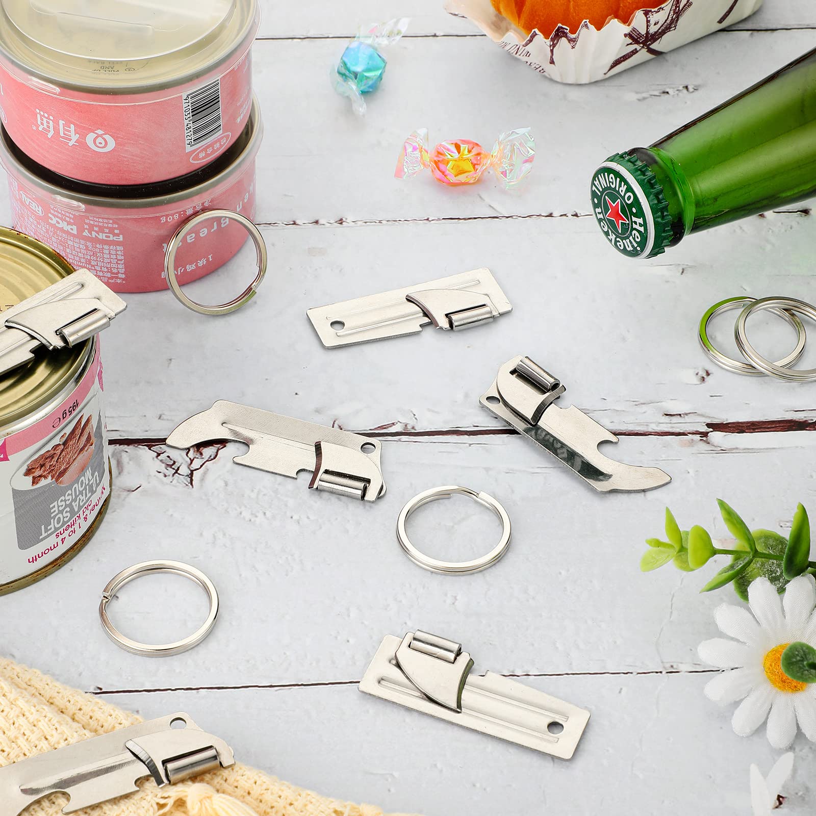 Military Can Openers with Key Ring, 2 Styles Stainless Steel Camping Can Opener Military Can Openers Portable Can Opener for Travel, Camping (12 Pieces)