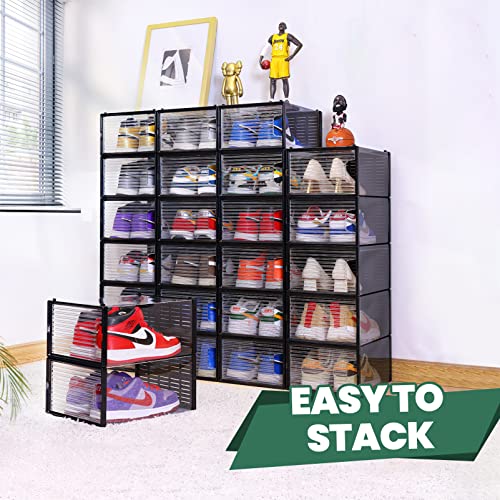 WALL QMER Clear Shoe Boxes, For AJ Shoes, 6 Pack, Stackable, Crystal Clear Shoe Storage, Easy to Assemble, Sturdy, Versatile Shoe Organizer