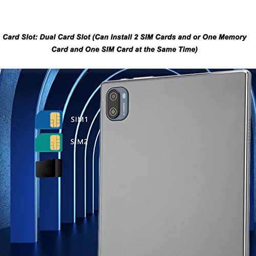 WiFi Tablet, IPS Screen 10 Inch Tablet PC Dual Speakers 100‑240V 6 and 256G Octa Core Dual SIM Card Slot for Travel (US Plug)