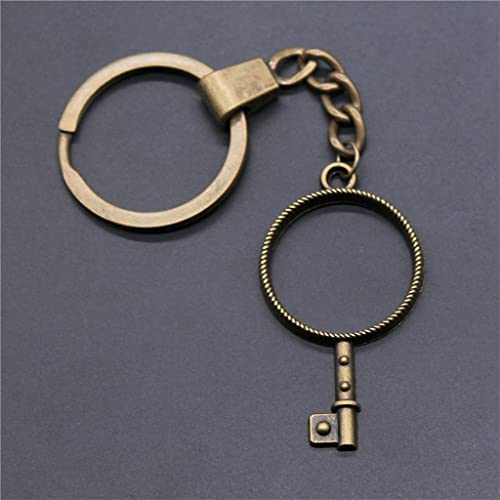 SLNFXC Keychain Antique Bronze Color 46x25mm Key Shape Metal Frame Pendant Keyring Holder